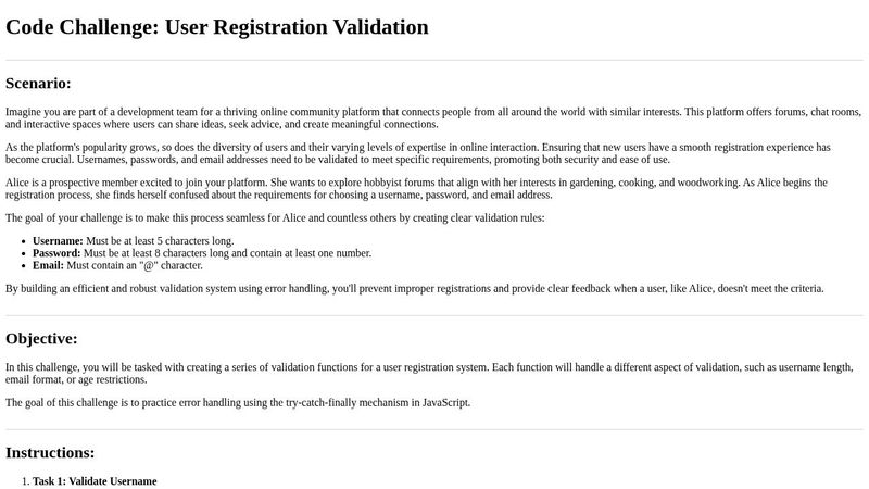Code Challenge: User Registration Validation