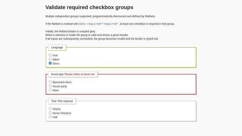 Validate checkbox group