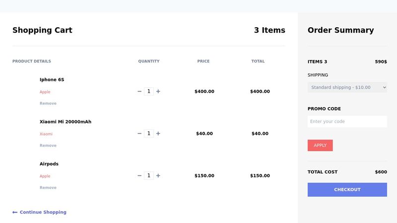 Tailwind CSS Shopping Cart