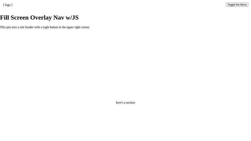 JavaScript Exercise 06 - Full Screen Overlay Nav w/ vanilla JS