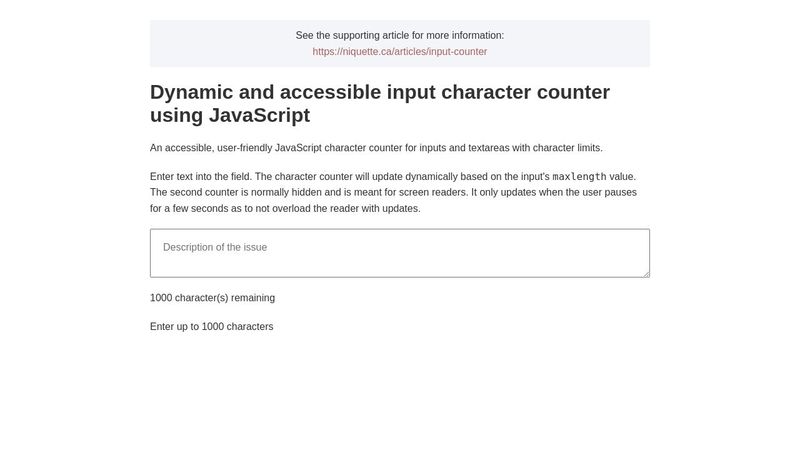 Dynamic And Accessible Input Character Counter Using Javascript 4566