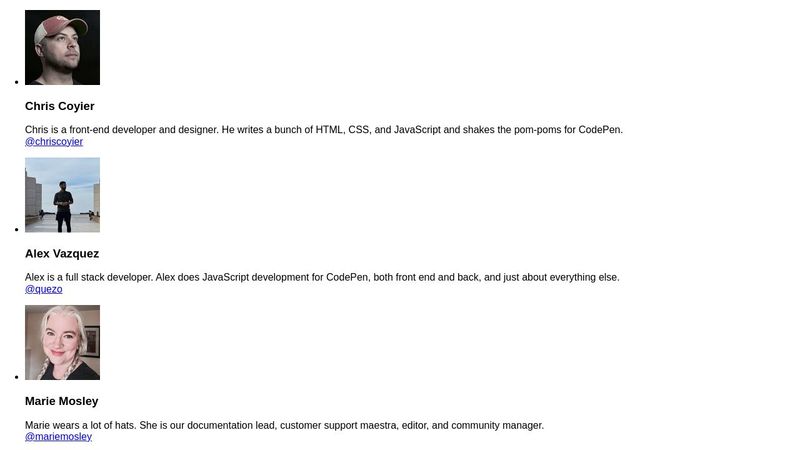 Codepen Team Member List - Even/Odd Styles