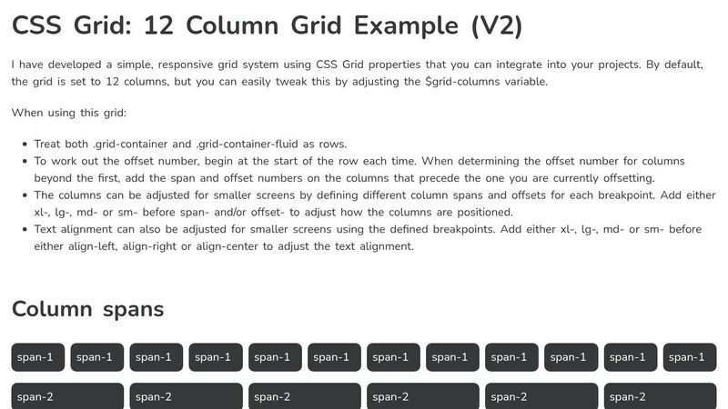CSS Grid: 12 Column Grid Example: V2