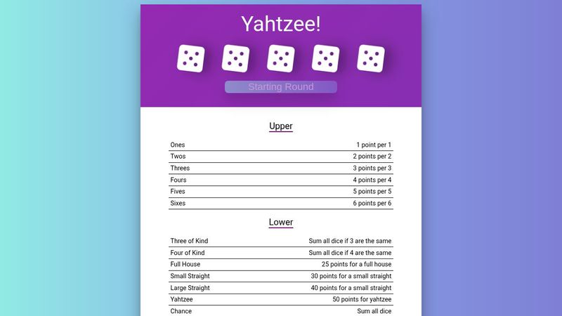 React Yahtzee