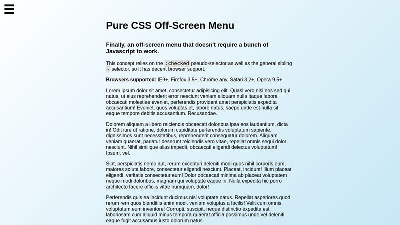 Pure CSS Off-Screen Navigation Menu