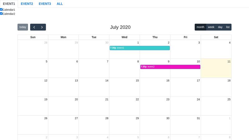 Fullcalendar V5 show and hide with bootstrap nav-tabs