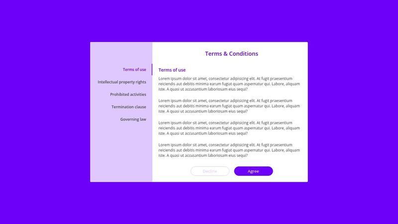 Terms And Condition Section Tabs In Html Css And Javascript