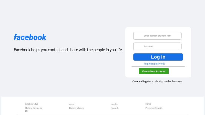 Facebook Log In Page
