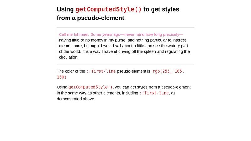 Using getComputedStyle() to get styles from a pseudo-element