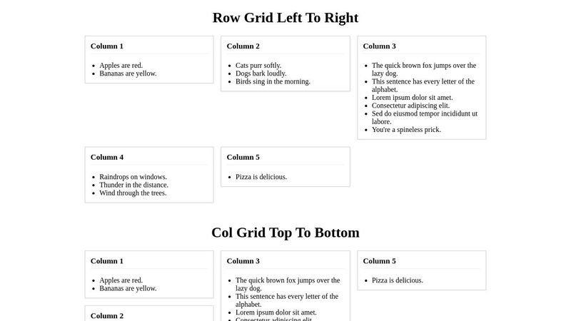 Example of CSS Grid Rows and Grid Columns