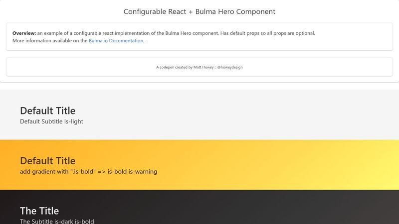 Configurable React + Bulma Hero Component