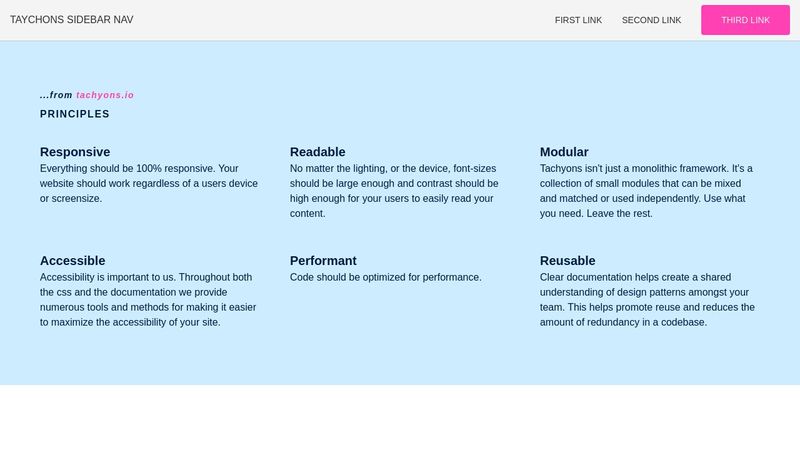 Tachyons CSS Sidebar Nav