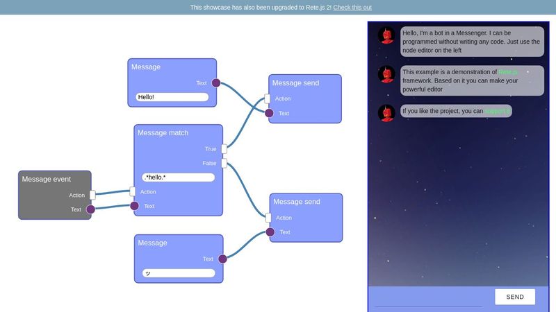 Rete.js Visual programming a messenger bot