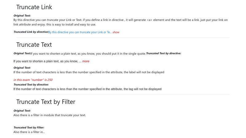Truncate Text or Link - angularjs