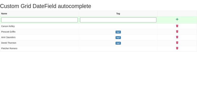jsGrid - Custom Grid Field jquery autocomplete