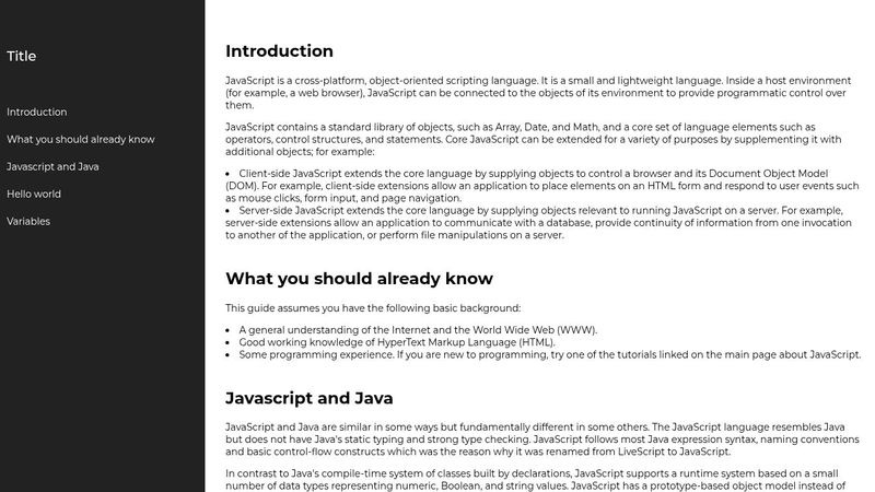 Technical Documentation Page - HTML, CSS, Javascript, jQuery