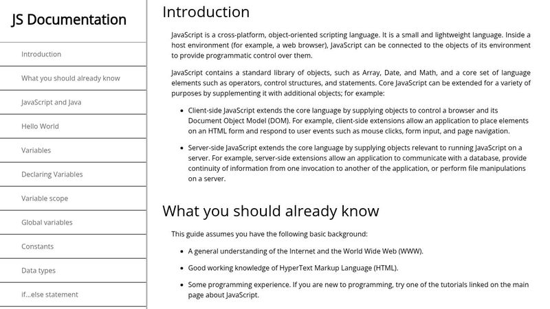 CodePen - Technical JS Documentation page