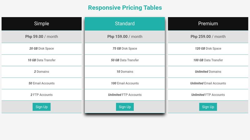 Basic Pricing Table using PugJS and SASS