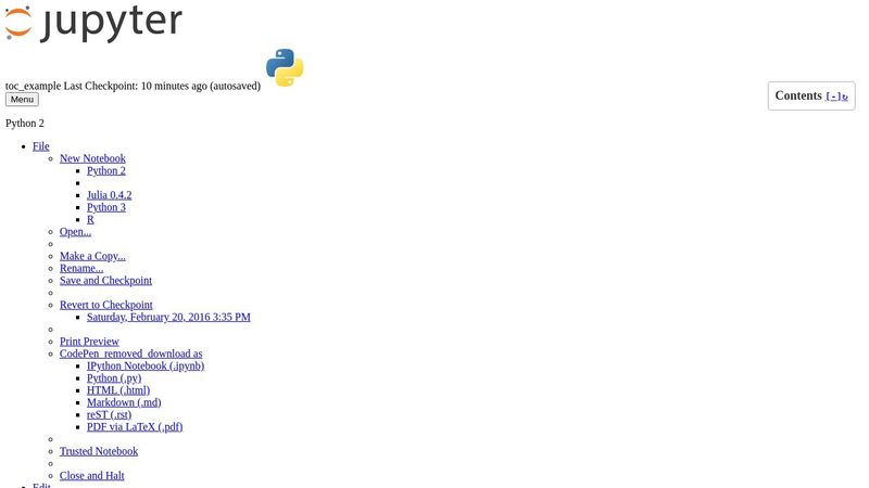 Jupyter Notebook toc jquery example