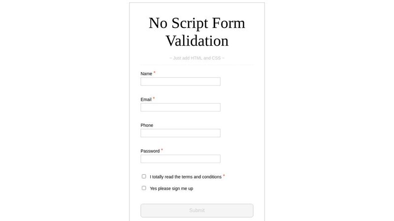 No Script Form Validation