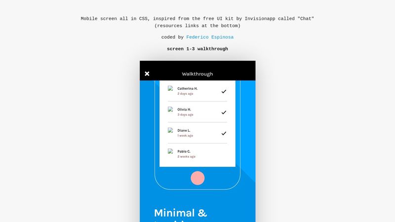 Mobile screen all in CSS - screen 1-3 Walkthrough - inspired from ...