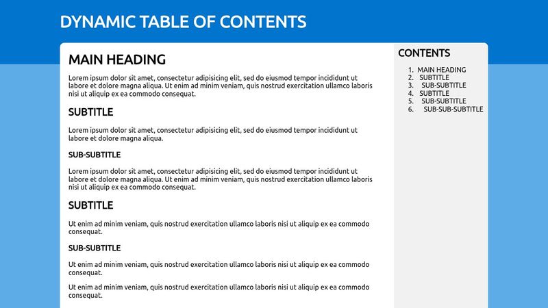 Dynamic table of content