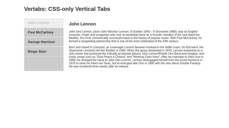 Vertabs: CSS-only Vertical Tabs