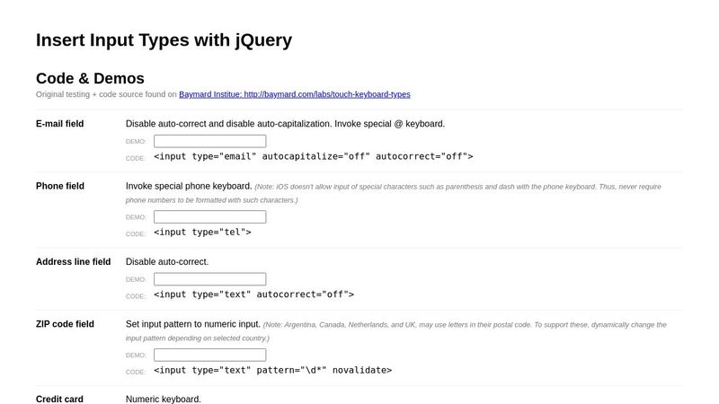 Insert Input Types with jQuery