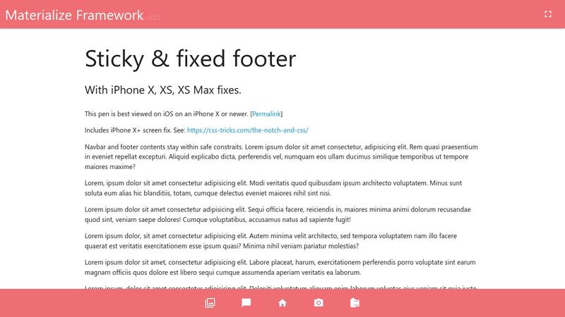 Materialize - Sticky & fixed footer example