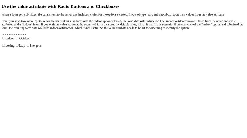 Value attribute with Radio Buttons & Checkboxes