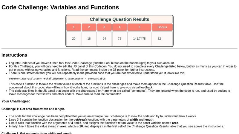 Code Challenge: Variables and Functions Practice