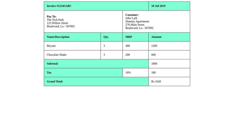 Invoice Table FSR130623