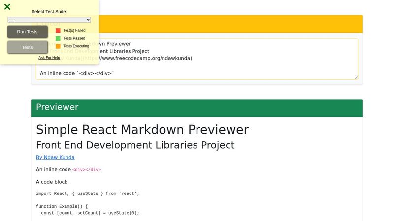 Simple React Markdown Previewer