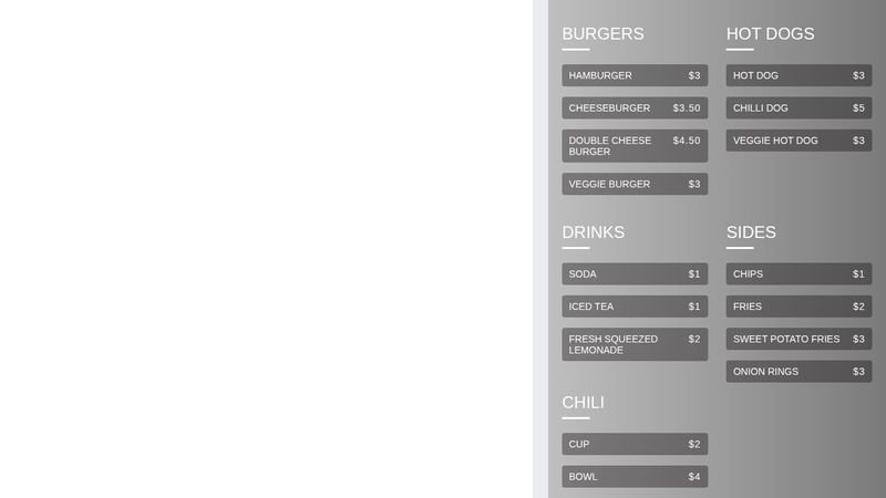 Food Trucks - Codepen Challenge - Menu
