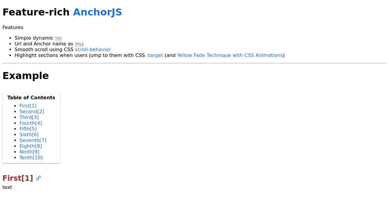 Feature-rich AnchorJS (anchor.min.js)