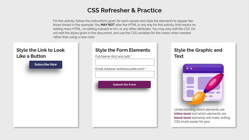 CSS Refresher and Practice - Mini Activity - STARTER - FORK