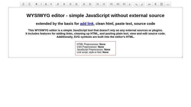 WYSIWYG editor - simple JavaScript without external source