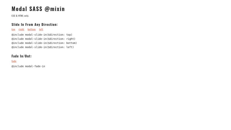 SASS @mixin for modal (page overlay) transitions