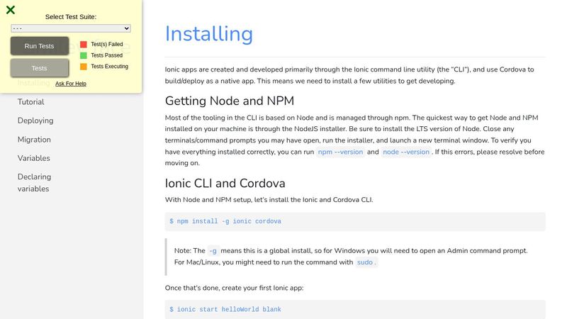 Technical Documentation Page - Ionic