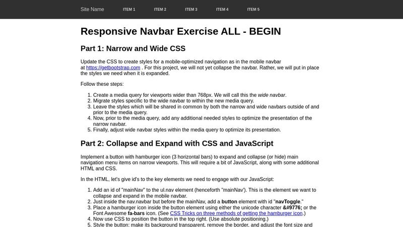Responsive Navbar Exercise ALL - BEGIN
