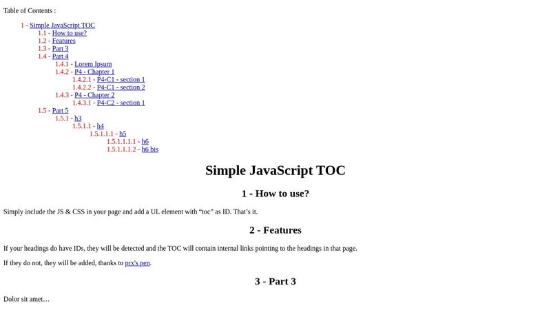 Simple Table-Of-Contents in JavaScript (enhanced)