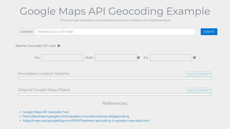 Google Maps Geocoding and Autocomplete Example