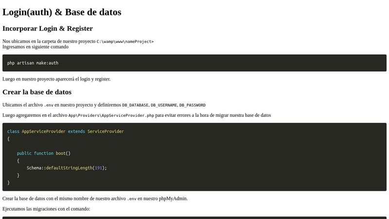 Login(auth) & Base de datos