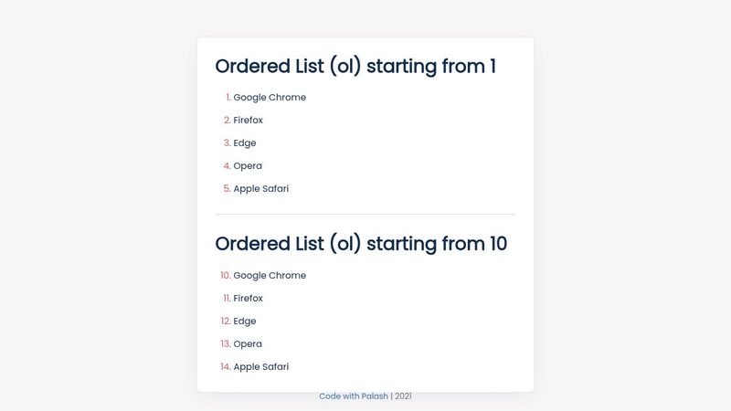 HTML Ordered List (ol) start Attribute