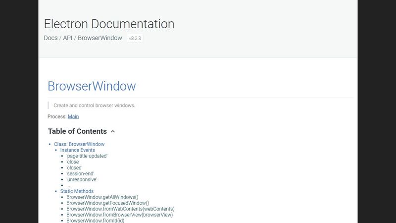 ElectronJS documentation table of contents