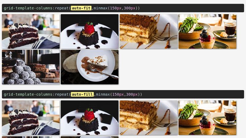 CodePen Home auto-fit vs. auto-fill (drag slider to change number of items)