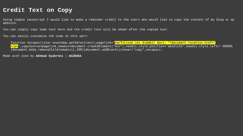 Credit Text on Copy [JS Only]