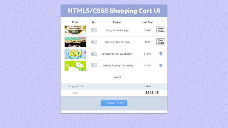 HTML5/CSS3 Shopping Cart Layout