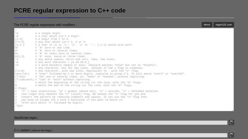 Rewrite PCRE regex to JS, grep or C++