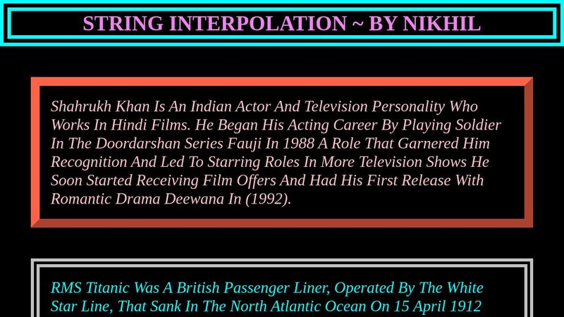 STRING INTERPOLATION BY NIKHIL